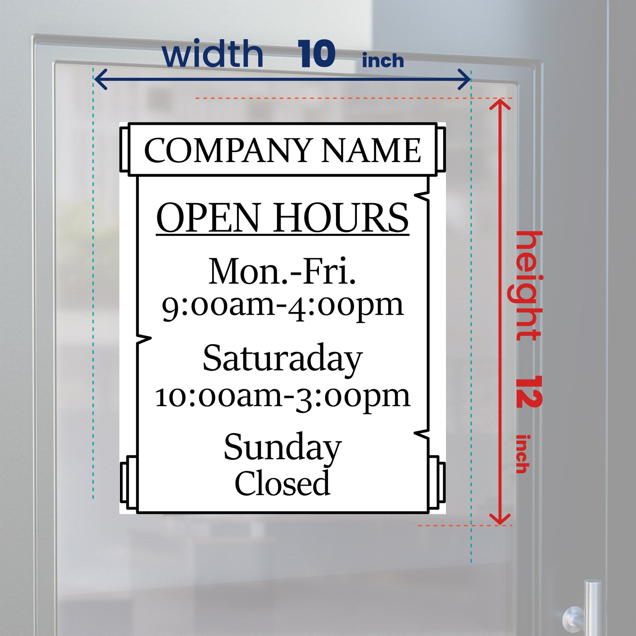 Business Hours Window Decal - Custom Company Name and Business Hours D ...